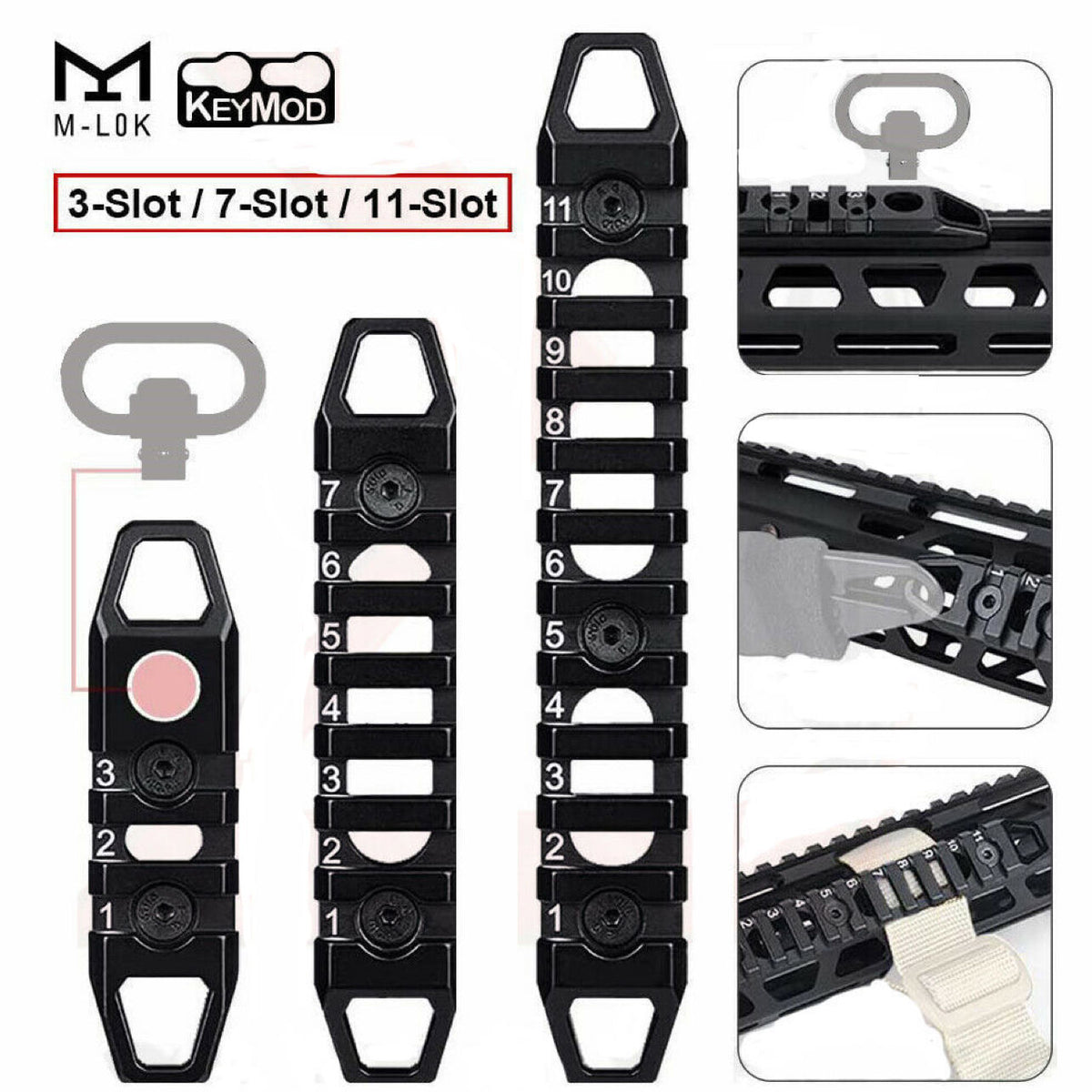 2 Pack 3 pc Aluminum M-LOK Keymod Picatinny Weaver Rail Set 3-7-11-slo ...